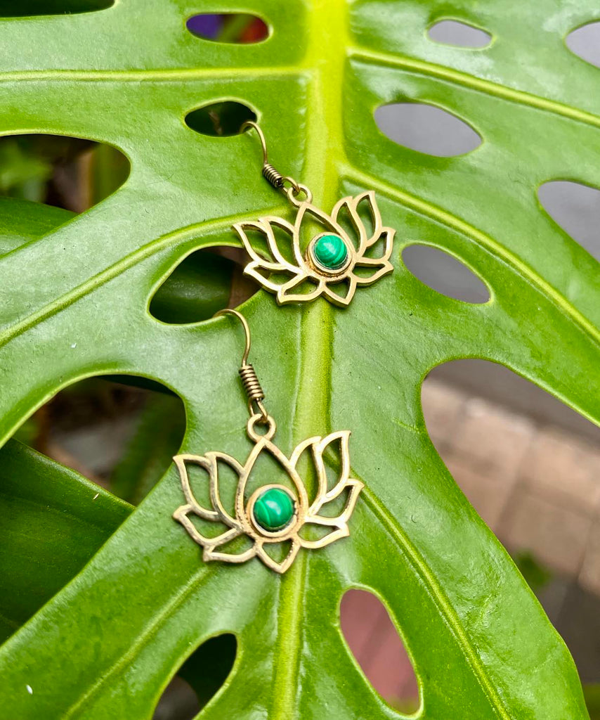 Brass Lotus Gemstone Earings – Habiba Boho Boutique